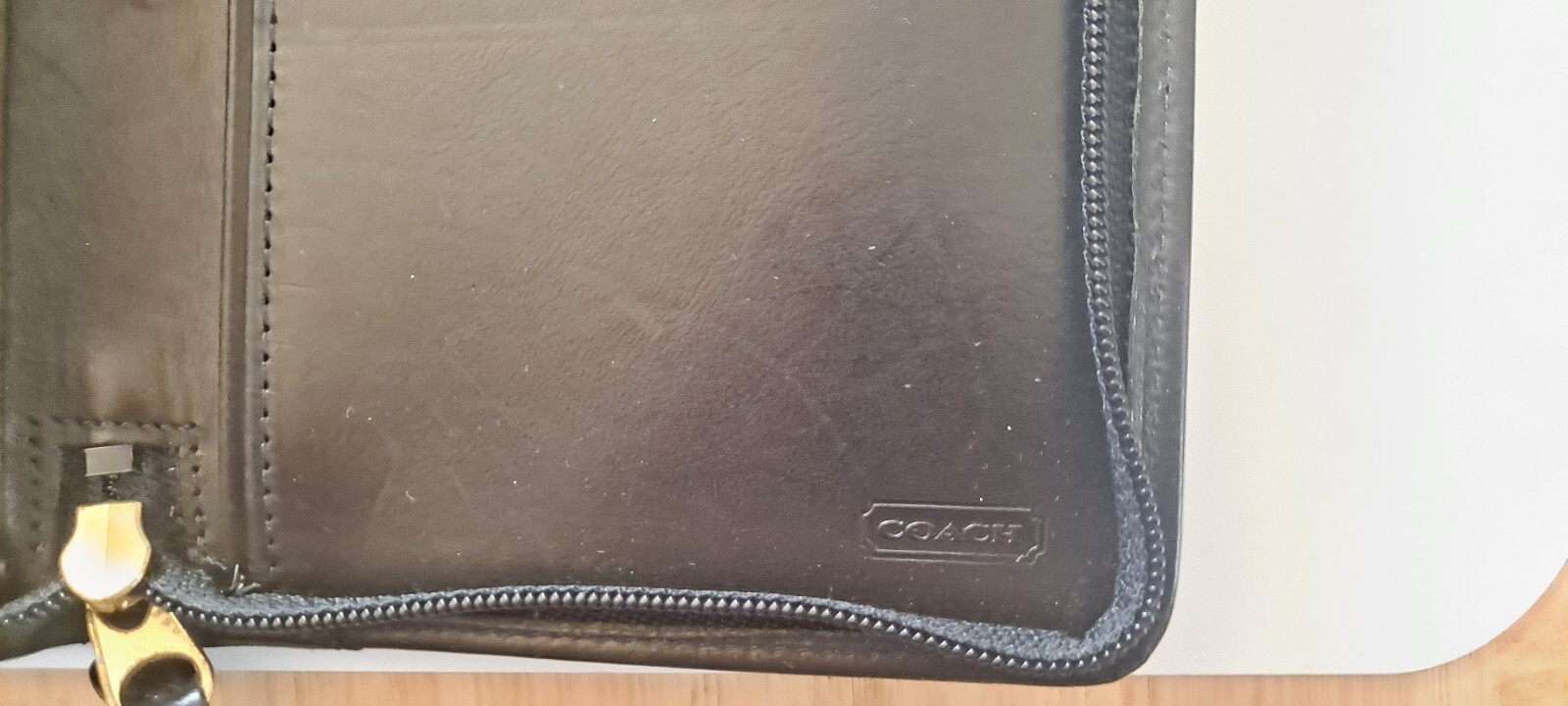 COACH Black Leather Organizer Wallet Case Zip Around Vintage authentic ...