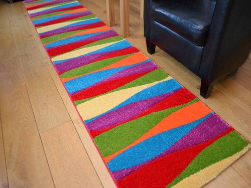 Funky Bright Rainbow Rugs Modern Multi Coloured Thick Runner Large Rug ...