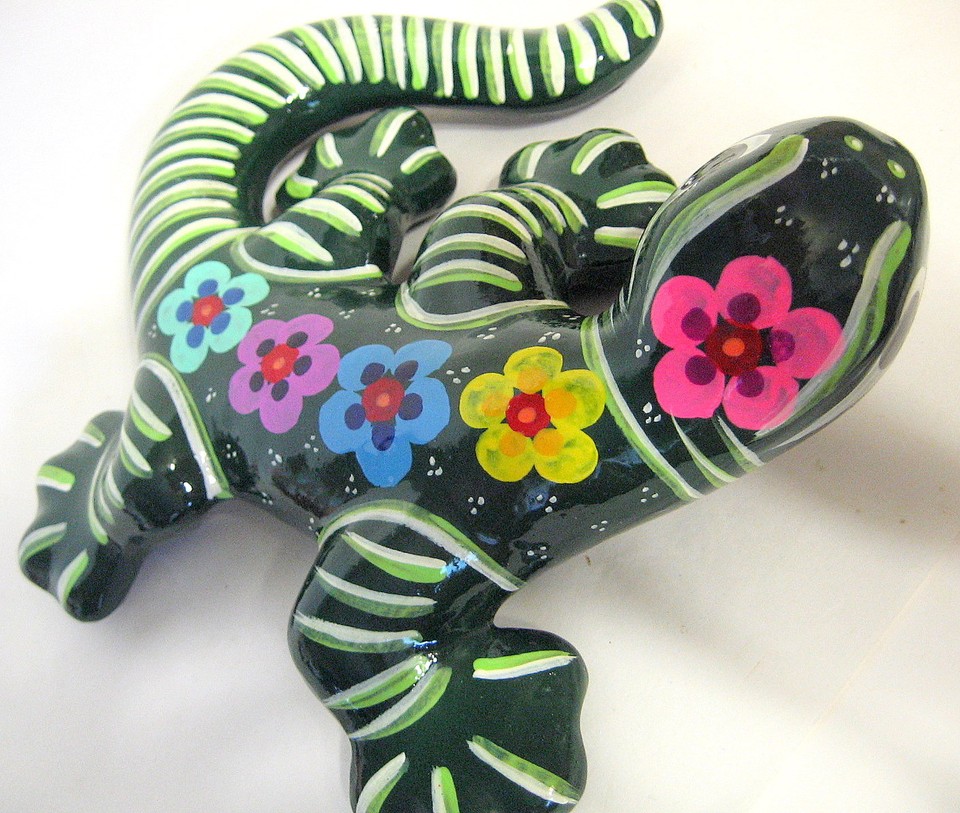 Large Gecko Figurine Ceramic Hand Painted 9 Inches Long Multicolor | eBay