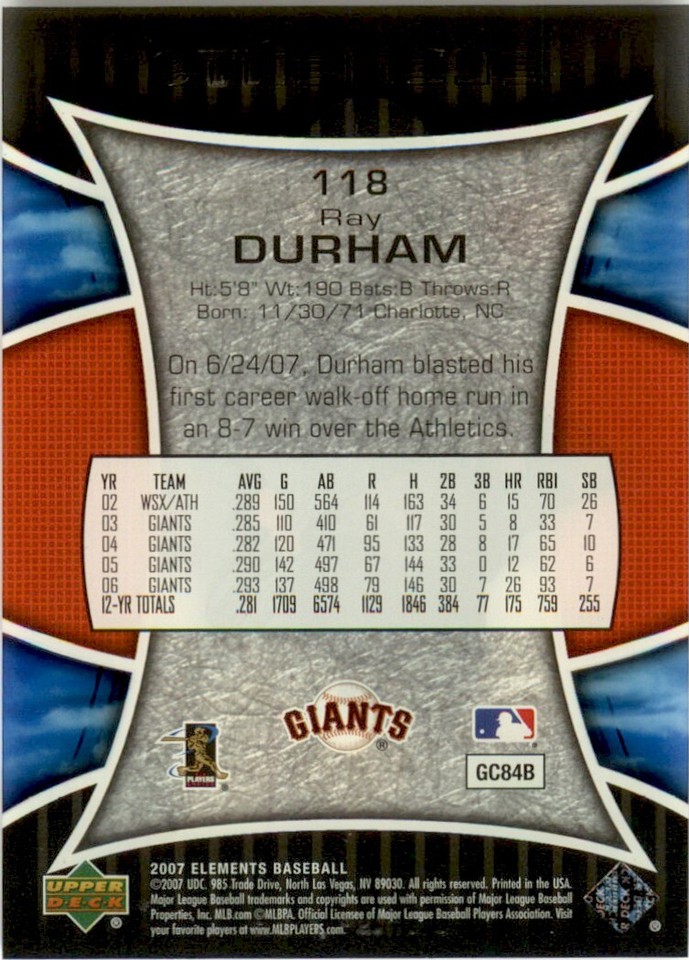 2007 Upper Deck Elements #118 Ray Durham San Francisco Giants | eBay