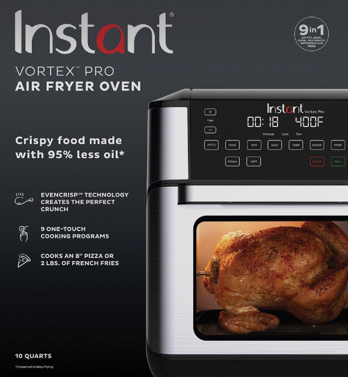 Instant Pot Vortex Pro Air Fryer,10 Quart, 9-in-1 Rotisserie and ...