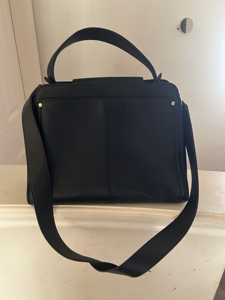 Karl Lagerfeld Paris Black Pebbled Leather Top Handle Satchel Turn-Lock ...