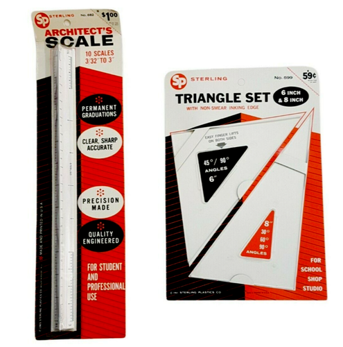 Sterling Plastics Triangle Set No.599 Architect's Scale No. 682 1963 ...