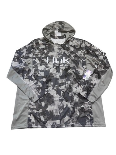 Huk Performance Fishing Men's XL Icon X Refraction Camo Hoodie Gray NWT ...