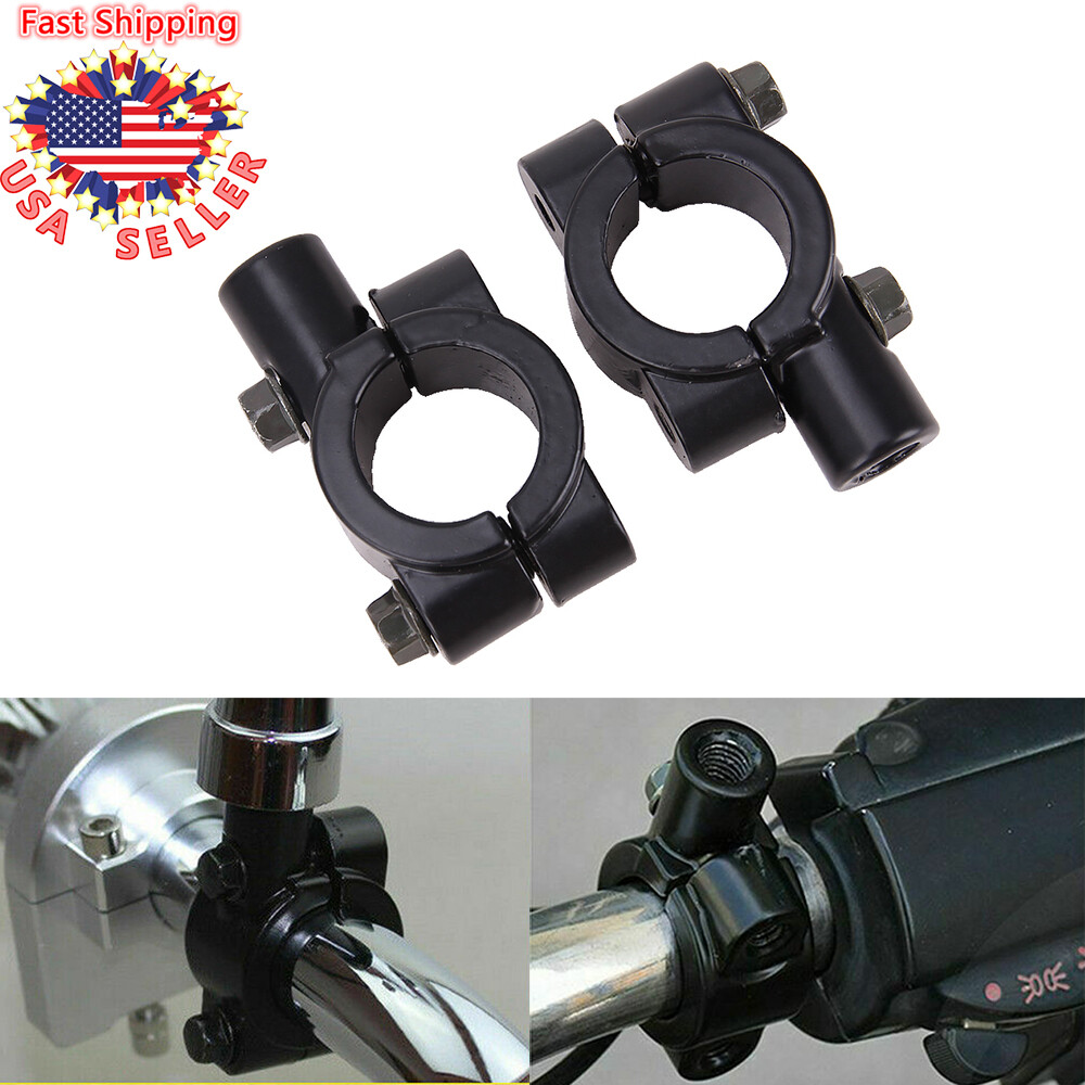 Pair Black Motorcycle 10mm Mirrors Mount Bracket Clamp 22mm 7/8 ...