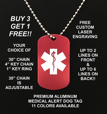 MEDICAL ALERT CUSTOM ENGRAVED MEDIC ID MILITARY DOG TAG MEDIC EMERGENCY ...