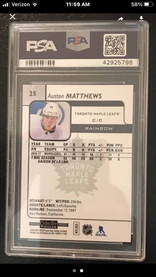 2017/18 O-Pee-Chee Platinum Auston Matthews PSA 10 POP 2 | eBay