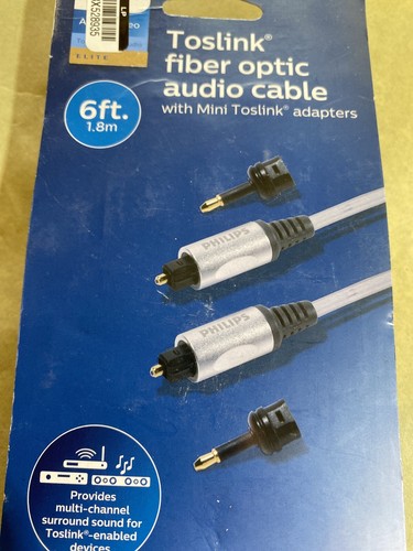 Philips 6' Elite Toslink Digital Fiber Optic Cable with 2 Mini Adapters ...
