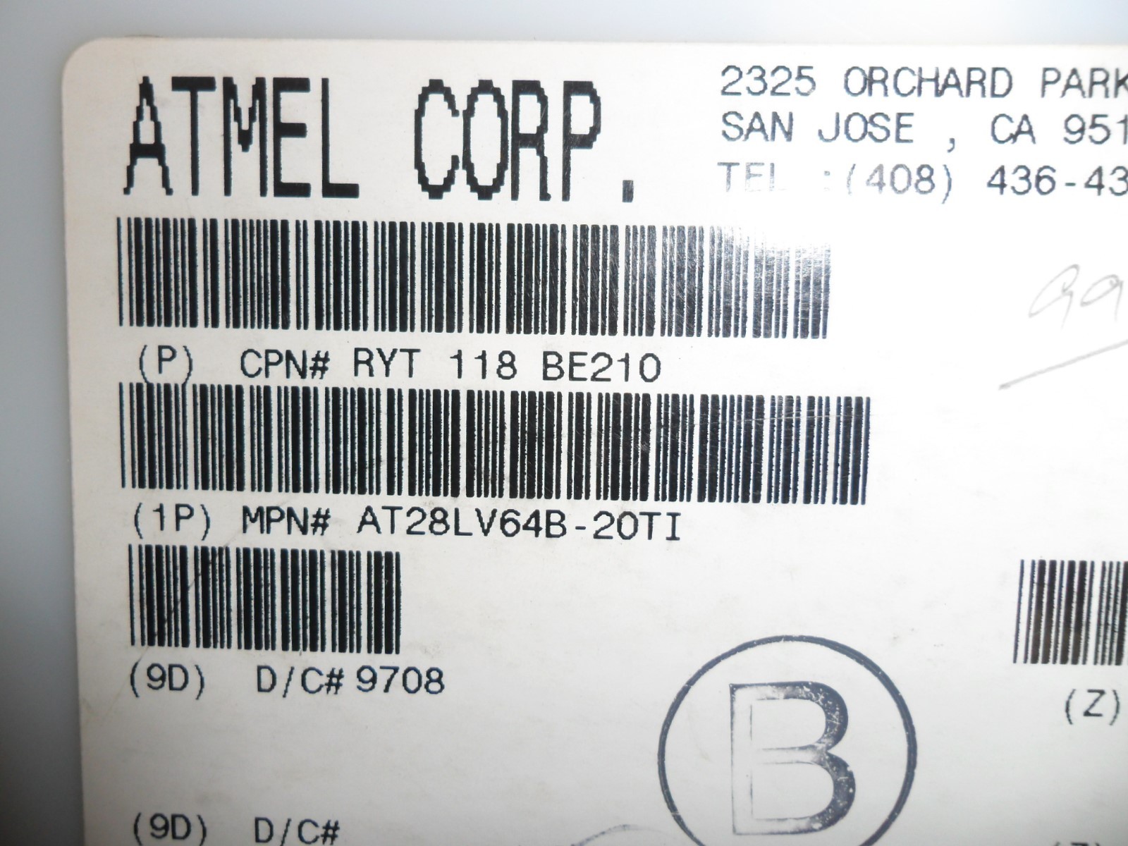 AT28LV64B-20TI AT28LV64B EEPROM 64Kbit 200NS 28-PIN TSOP ATMEL (2 PER ...