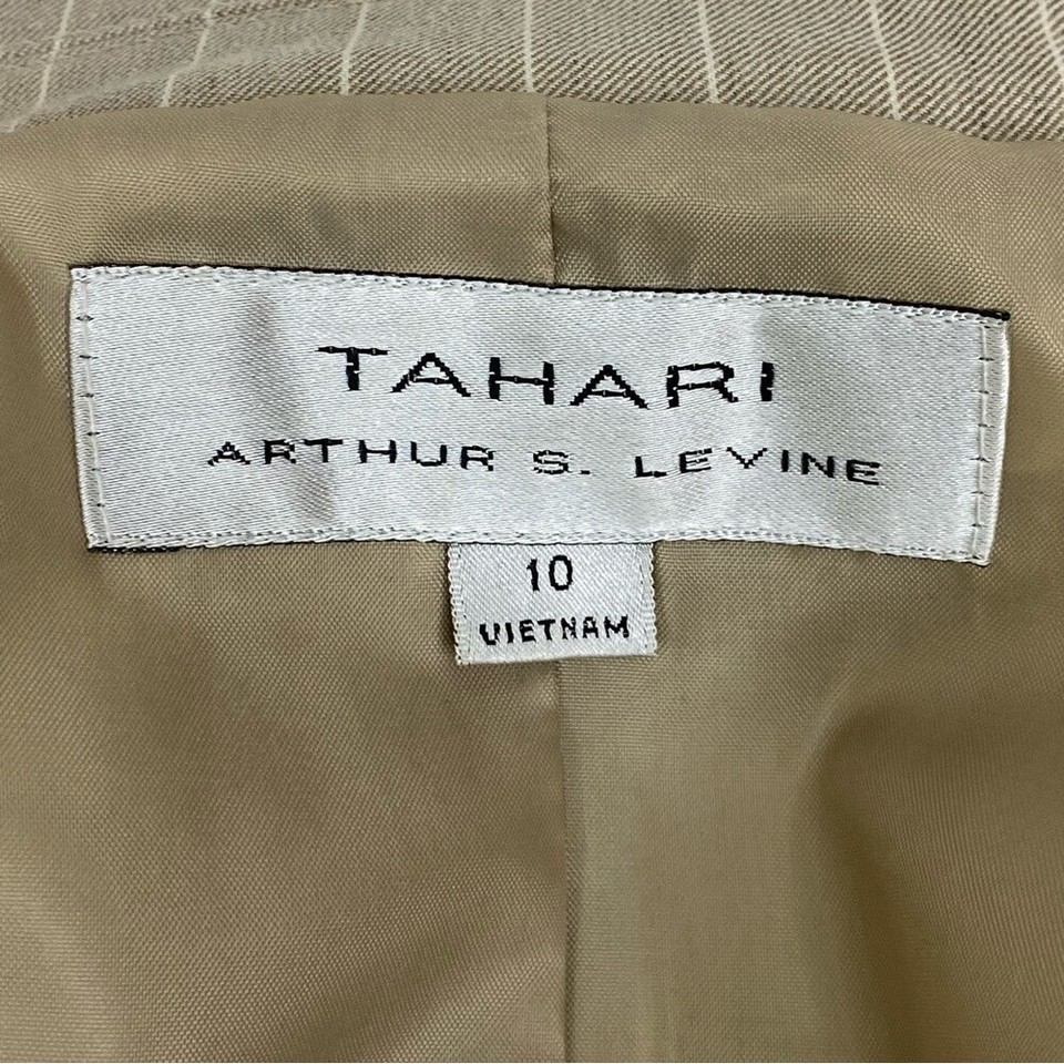 Tahari ASL Women’s Tan White Striped Two Button Business Career Blazer ...