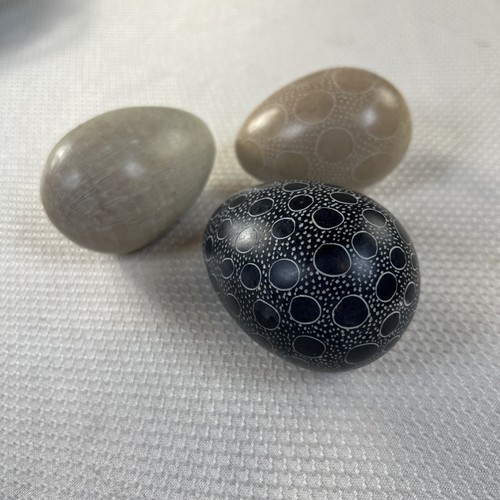 Lot Of 3 Vtg Besmo Kenya Stone Eggs Hand DOTS & Gray Marble 2-3” | eBay