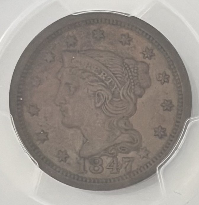 1847 Large Cent PCGS AU53 Braided Hair One Cent Certified Coin #302 | eBay