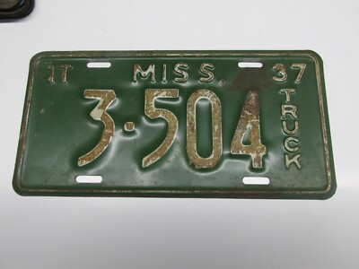 1937 MISSISSIPPI LICENSE PLATE TRUCK TAG - RAT ROD | eBay