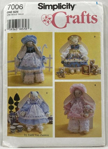 1996 Simplicity Sewing Pattern 7006 18" Bunny & Clothes 4 Outfits ...