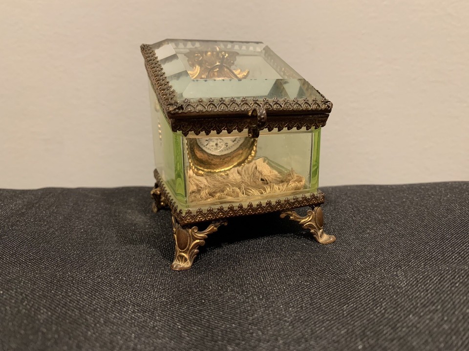 French Uranium Glass Clock Complete With Elgin Pocket Watch Circa 1920 ...