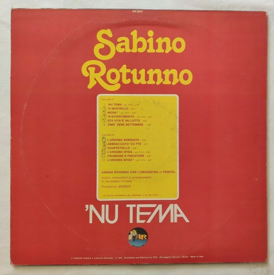 Sabino Rotunno LP 'Nu Theme 33 RPM Vinyl Music Napoli Alpharecord ...