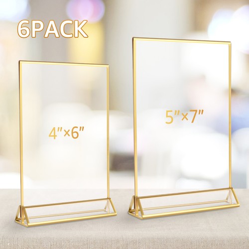 6Pcs Acrylic Sign Holder Double-Side Display Stand Gold Border Table ...