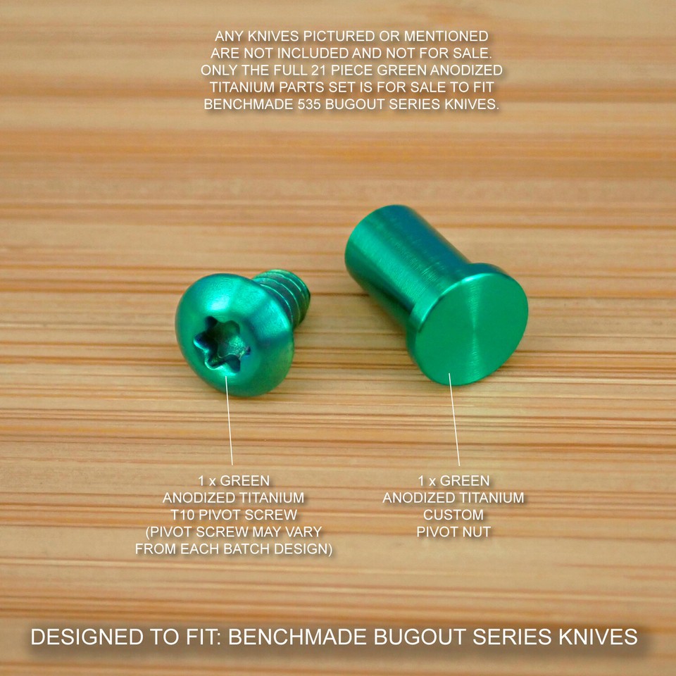 Benchmade 535 BUGOUT 21pc GREEN Titanium Screw Set, Pivot, Standoff ...