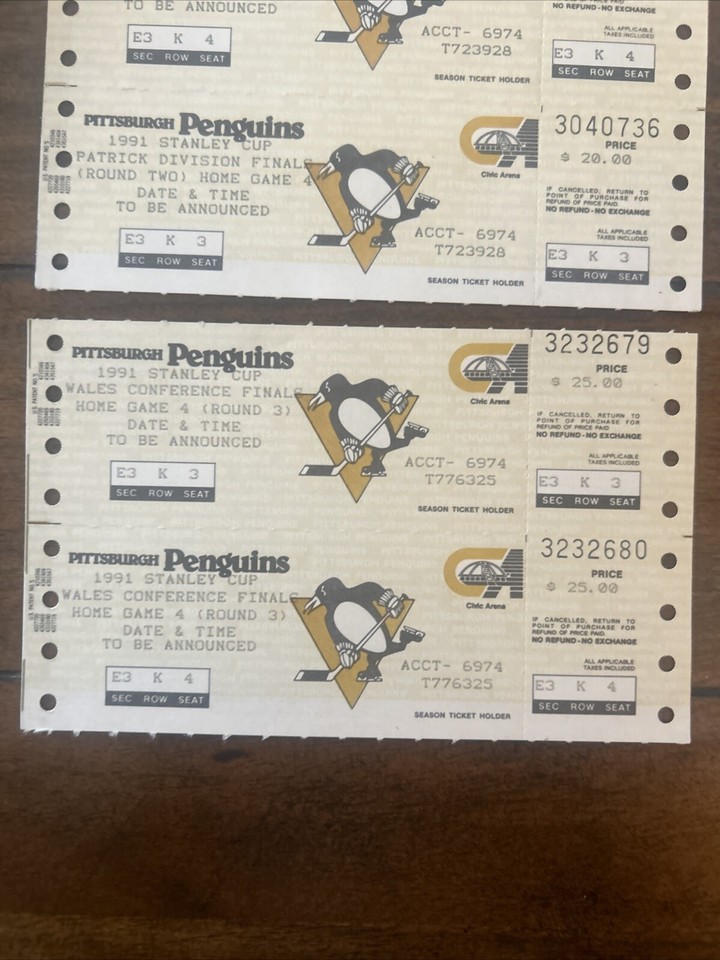 1991 Penguins Playoff Run Tickets Round 2, 3 And Stanley Cup (8 ...
