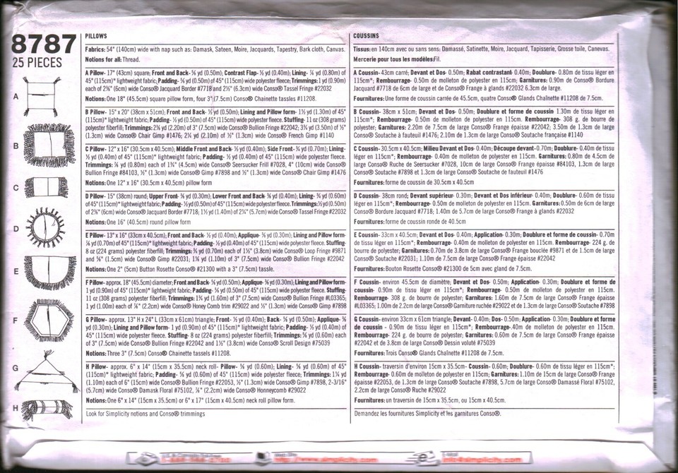 8787 UNCUT Simplicity Sewing Pattern Home Decor Set of Pillows Square ...