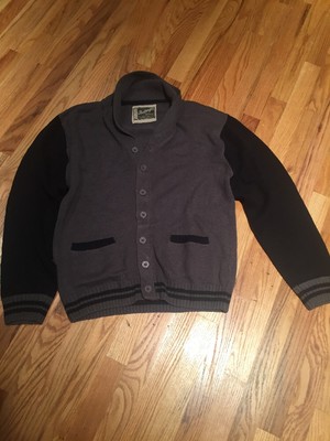 Retrofit Vintage Cardigan Sweater Grey w/ Blue Sleeves | eBay