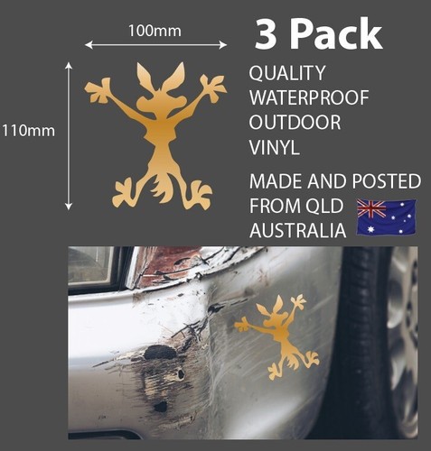 3 x WIL E COYOTE GOLD Stickers 100x110mm Dent Cover Caravan Ute 4x4 ...