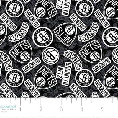 NBA Brooklyn Nets Sticker Logo Black Cotton Fabric by the Yard | eBay