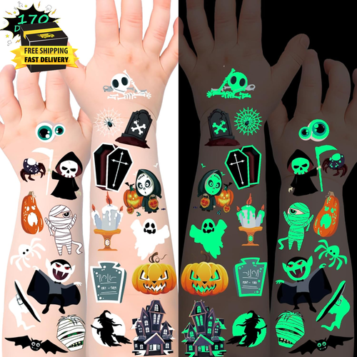 170 Styles Kids Temporary Tattoos Luminous Glow in the Dark Halloween ...