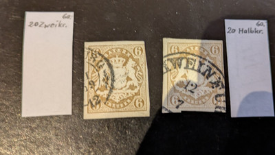 Bayern Wappen 2 x 6 Kreuzer braun Mi.-Nr. 20 OPD-Stempel + HKS ...