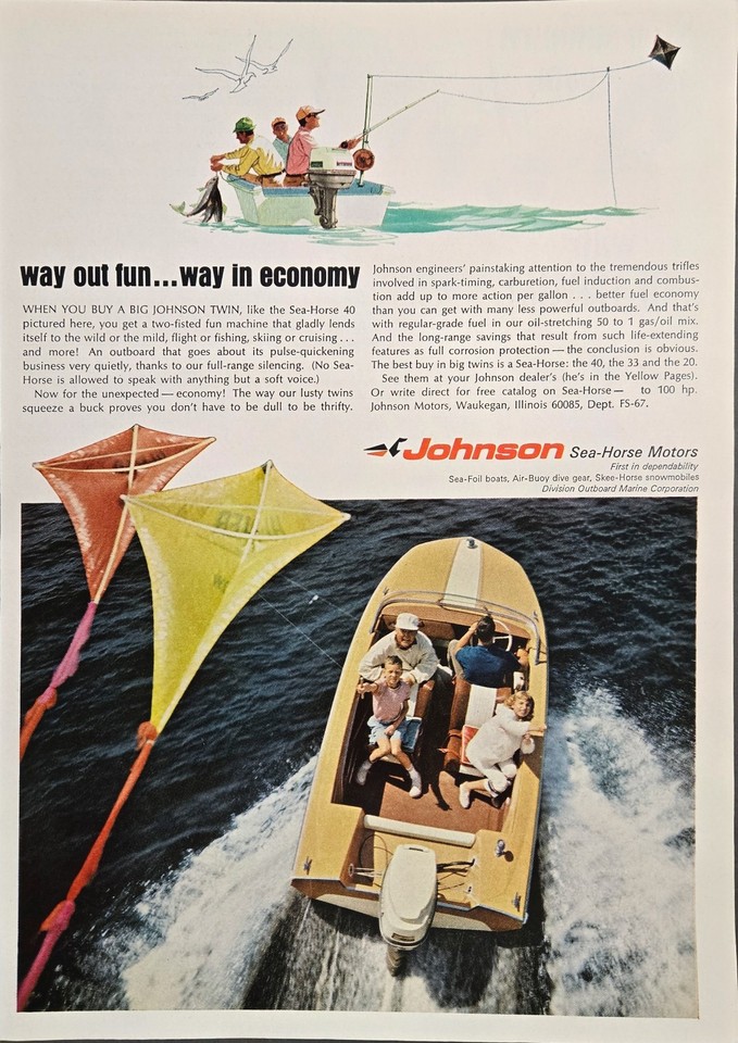 1967 VTG PRINT AD - JOHNSON SEA-HORSE MOTORS AD - WAY OUT FUN...WAY IN ...
