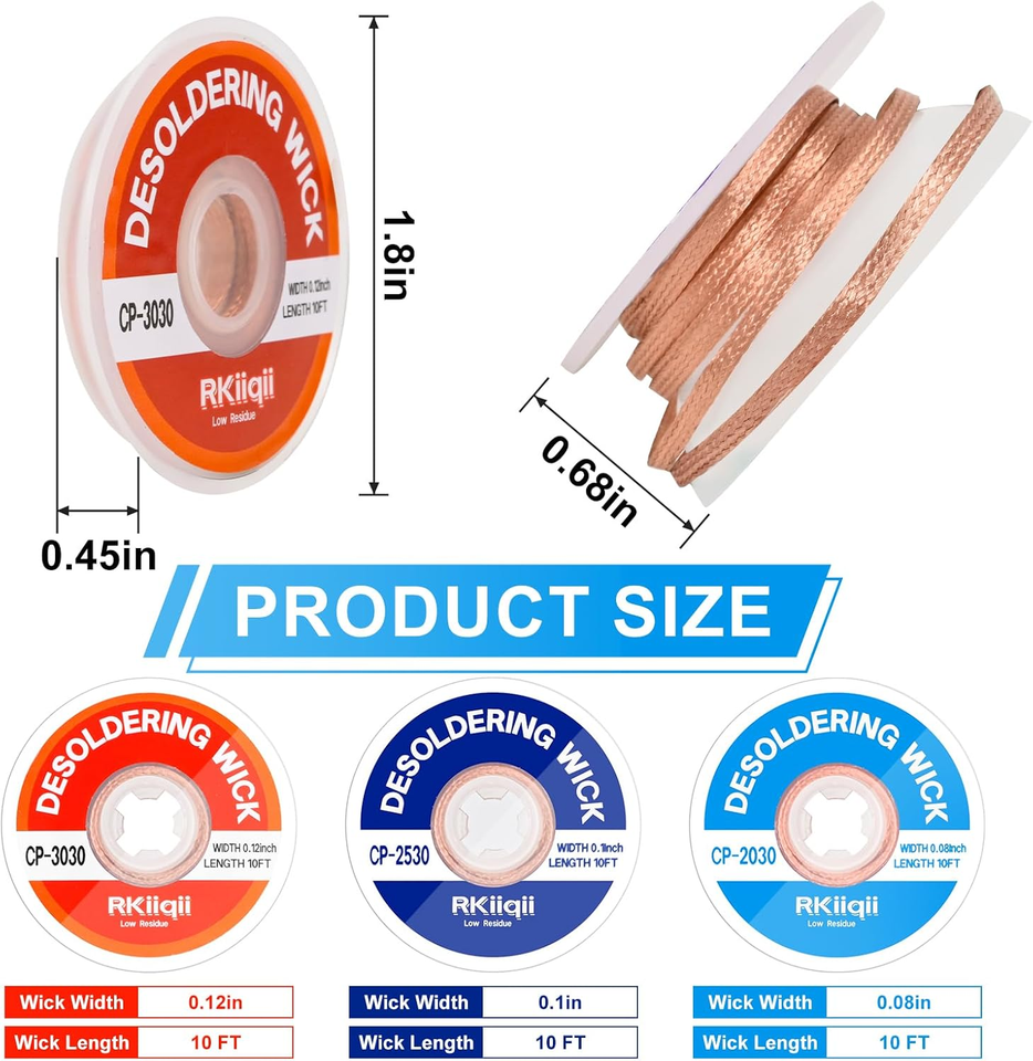 3 Pack Solder Wick Braid Set 10Ft Each No-Clean Desoldering for PCB ...