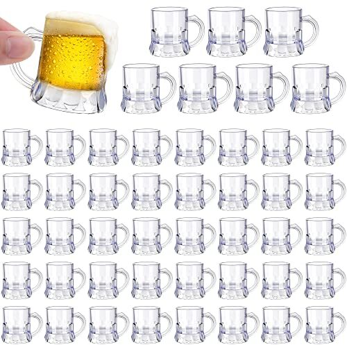 48 Pieces Mini Plastic Beer Mugs 1 Ounce Mini Beer Mug Shot Glasses ...