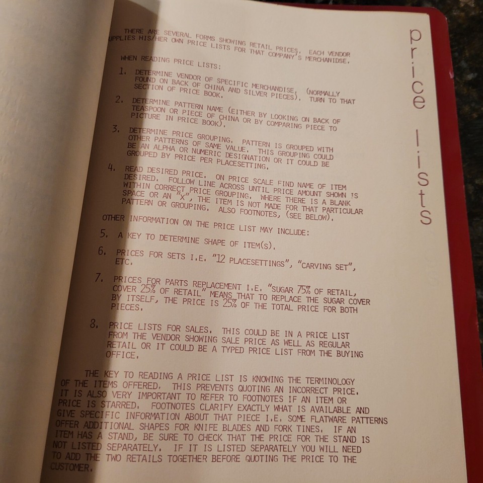 Vintage Stix Baer & Fuller Sales Training Manual China Silver Glass ...