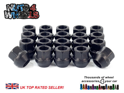20 x Black Open Wheel Nuts M12x1.5 Fits Kia Picanto Rio Sephia Carens ...