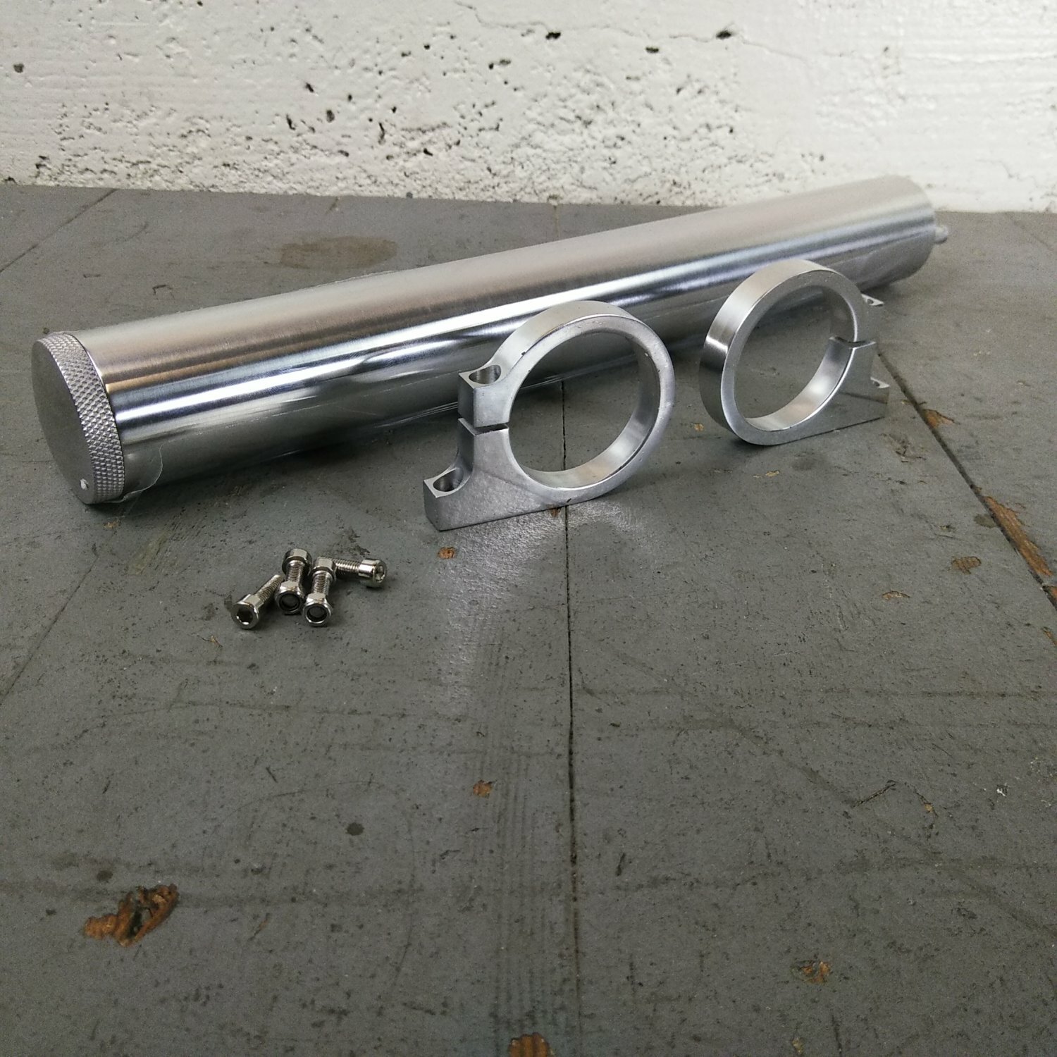 1964-73 Ford Mustang 15" Polished Aluminum Radiator Overflow Puke Tank ...