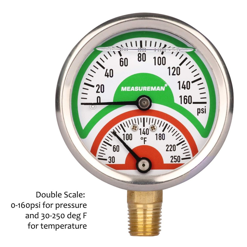 Tridicator Thermo-Manometer Pressure Gauge 0-160psi 30-250°F Stainless Steel | eBay