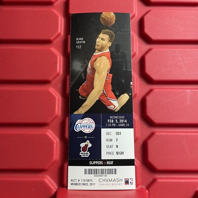 Los Angeles Clippers Vs Miami Heat NBA Ticket Stub Big Three LeBron ...