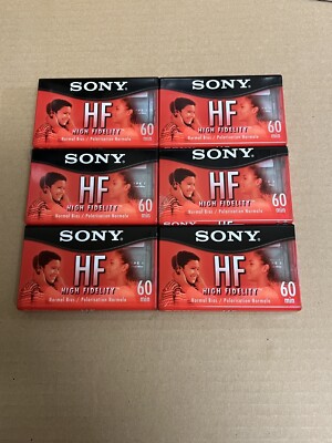 Lot of 6 New Sealed SONY HF 60 Minute Blank AUDIO CASSETTE TAPES Normal ...