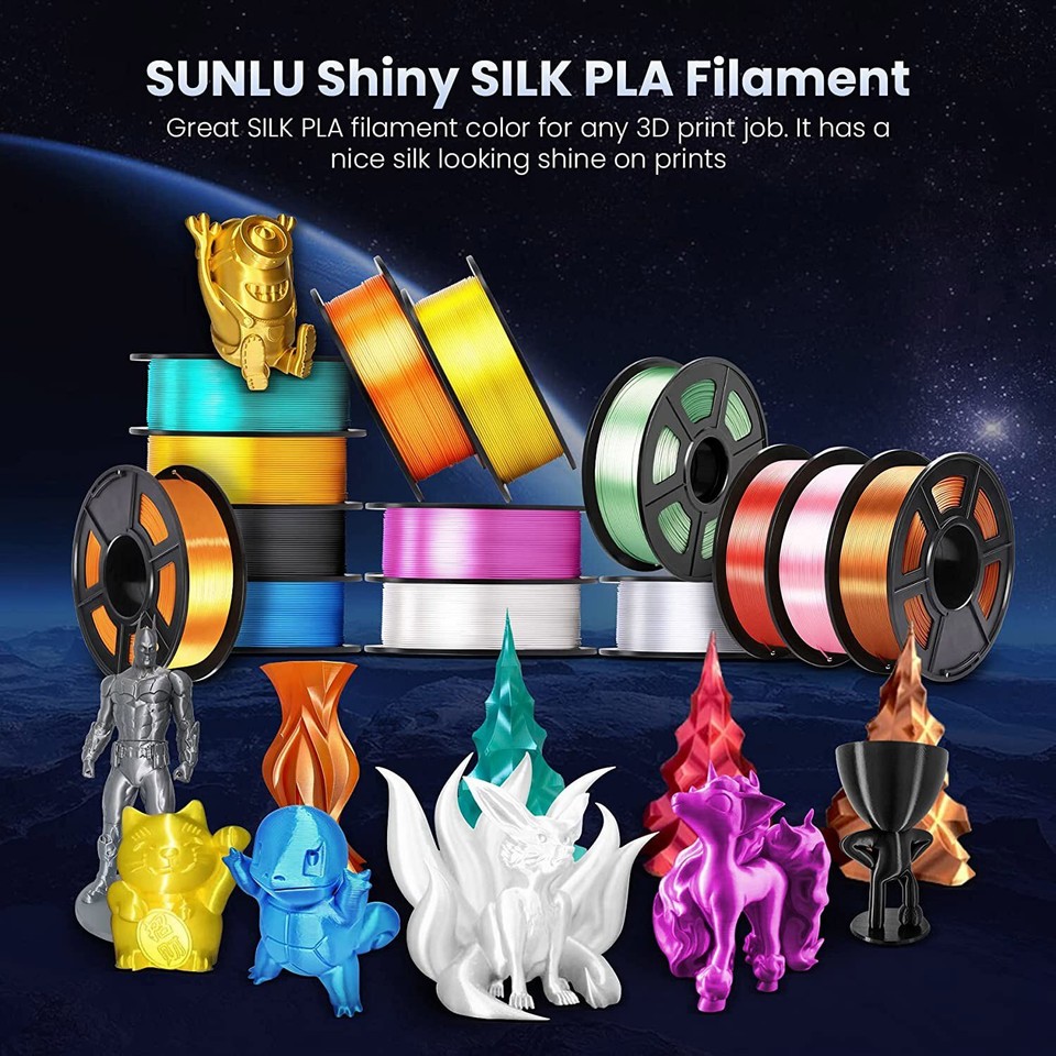 SUNLU 1KG PLA+ SILK 3D Printer Filament SILK 1.75mm NEW Dual &Triple ...