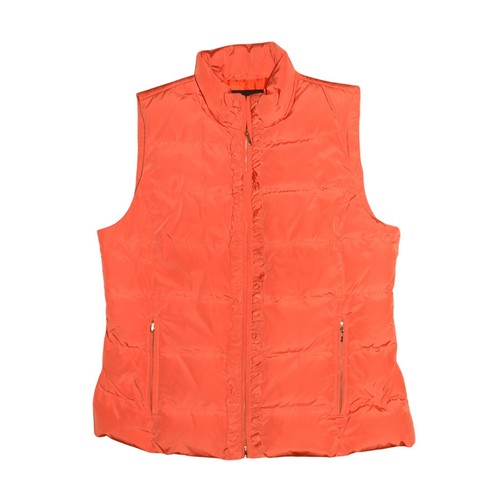 TALBOTS $129 Orange Down Fill Ruffle Placket Zip Puffer Vest Large | eBay