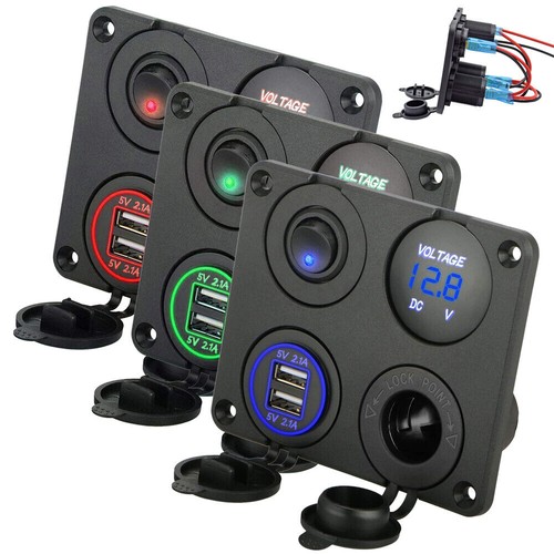 4in1 12V Switch Panel Marine Boat USB Charger Voltmeter Cigarette ...