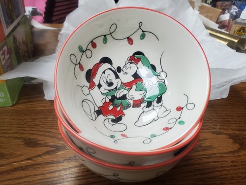 3-Disney Mickey Minnie Christmas Tidbit Bowls Santa Claus Snack Ceramic ...