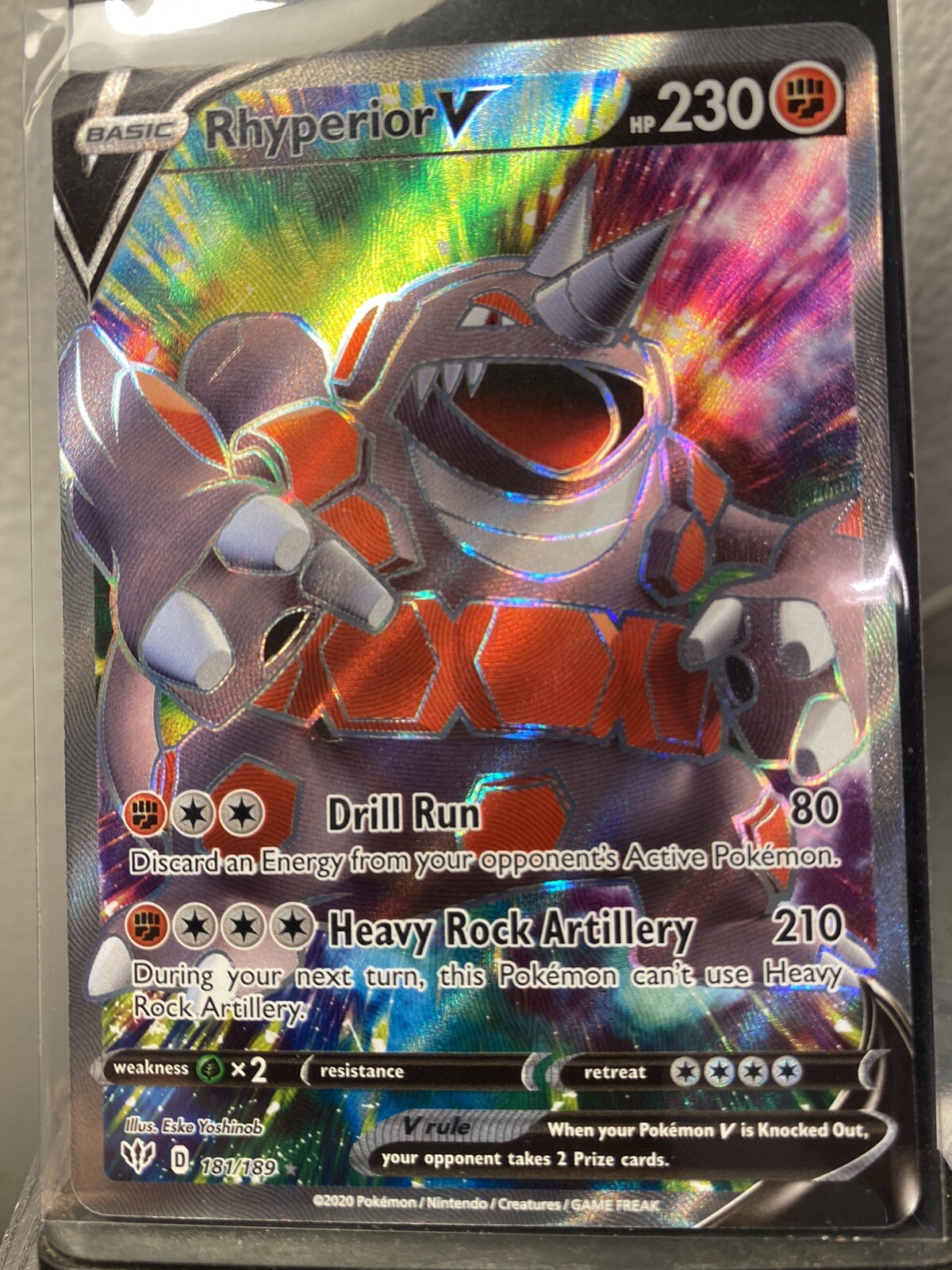 Pokemon TCG SWSH Darkness Ablaze Rhyperior V 181/189 Full Art Ultra ...