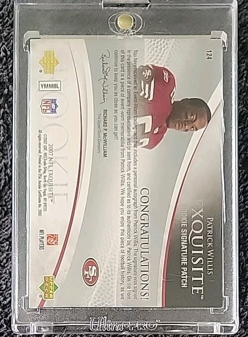 2007 Exquisite Collection #124 Patrick Willis 22/225 ROOKIE PATCH AUTO ...