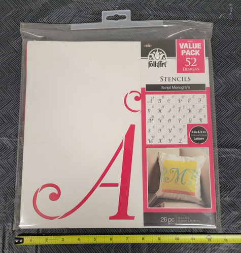 Plaid Folkart Crafting Stencils Script Monogram 26pc 52 Designs 4” & 6 ...