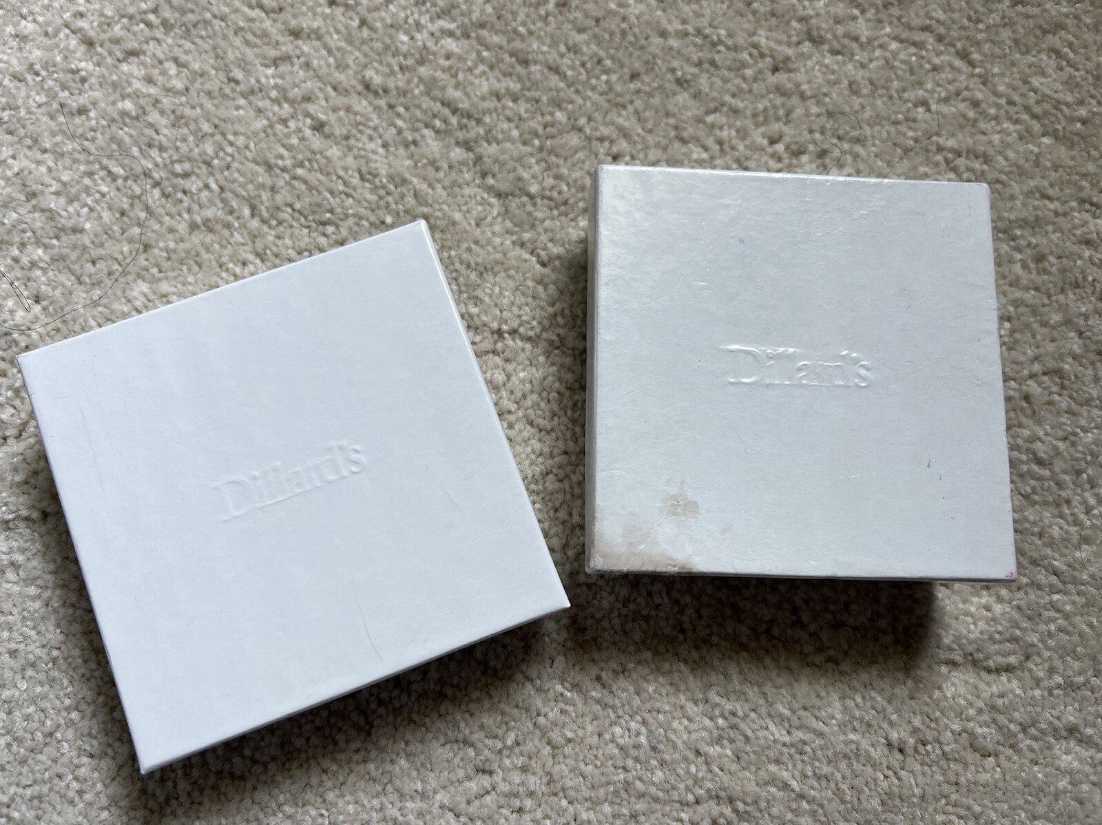 2 Dillards Cardboard Jewelry Gift Boxes w/ Cotton Fill Padding White 3. ...
