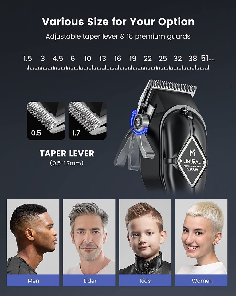 Limural Hair Clippers Trimmer Mens Cordless Shaver Cutting Machine ...