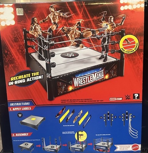 WWE Superstar Ring 14" Spring-Loaded Mat Pro-Tension Ropes 4 Events in ...