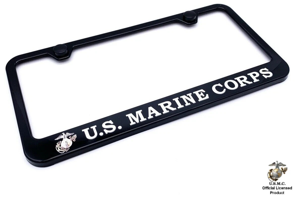 Black Plastic License Plate Frame w/ United States USMC "US Marine ...
