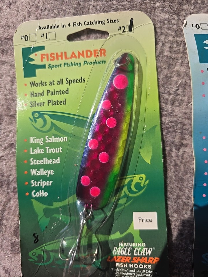 9872 VTG Lot 2 New Fishing Lures Spoons Fishlander Eagle Claw #2 Spoons ...